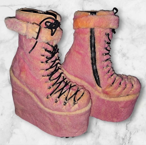 Dolls Kill | Shoes | Dolls Kill Pink Orange Fur Traitor Platform Boots ...